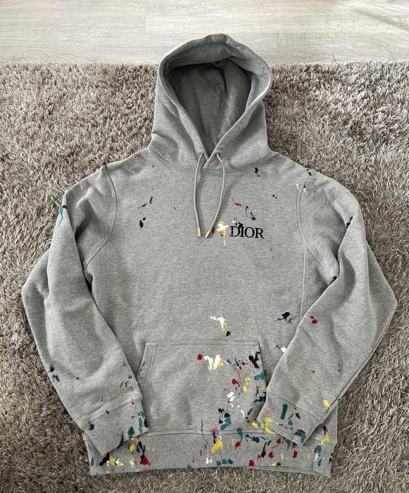 Dior DIOR Paint Splatter Grey Hoodie | Grailed