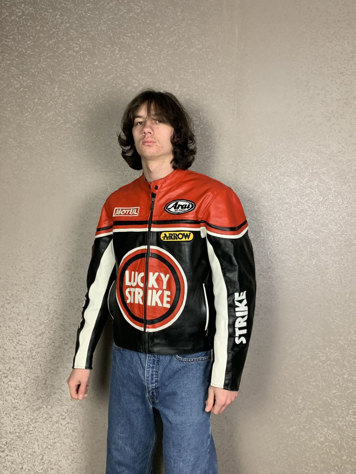 Vintage VINTAGE 90’S LUCKY STRIKE RACING LEATHER JACKET | Grailed