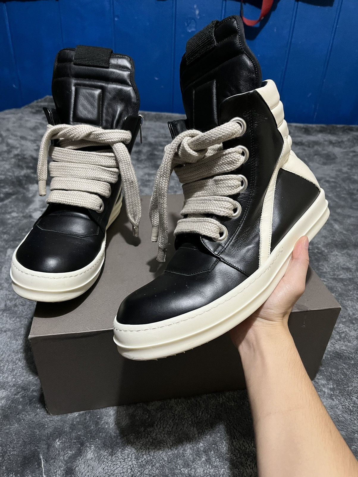 Rick Owens Rick Owens GeoBasket Jumbo Lace Oversized Eylet Black White ...