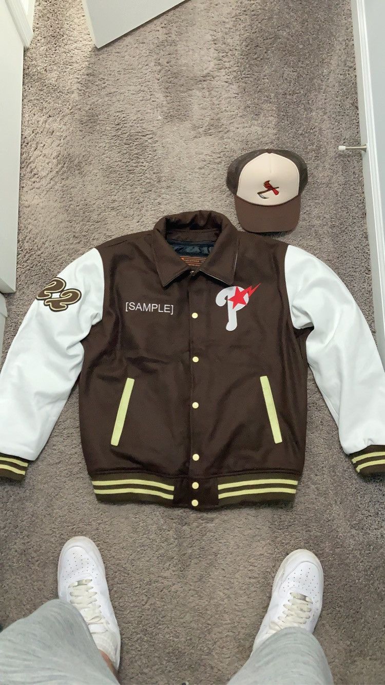 MLB × Streetwear × Varsity Jacket Philadelphia P Star Mocha Brown ...