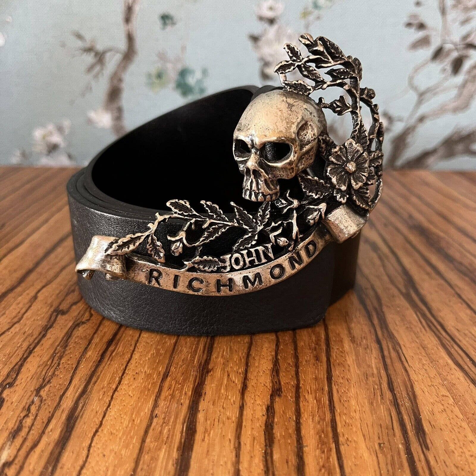 John Richmond John Richmond Skull Silver / Leather Belt Black 85 / 46 ...