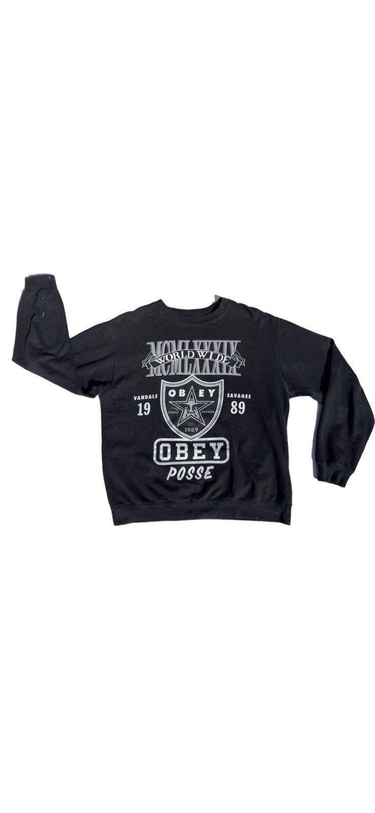 Obey Obey Posse X Las Vegas Raiders Logo Black Crewneck | Grailed