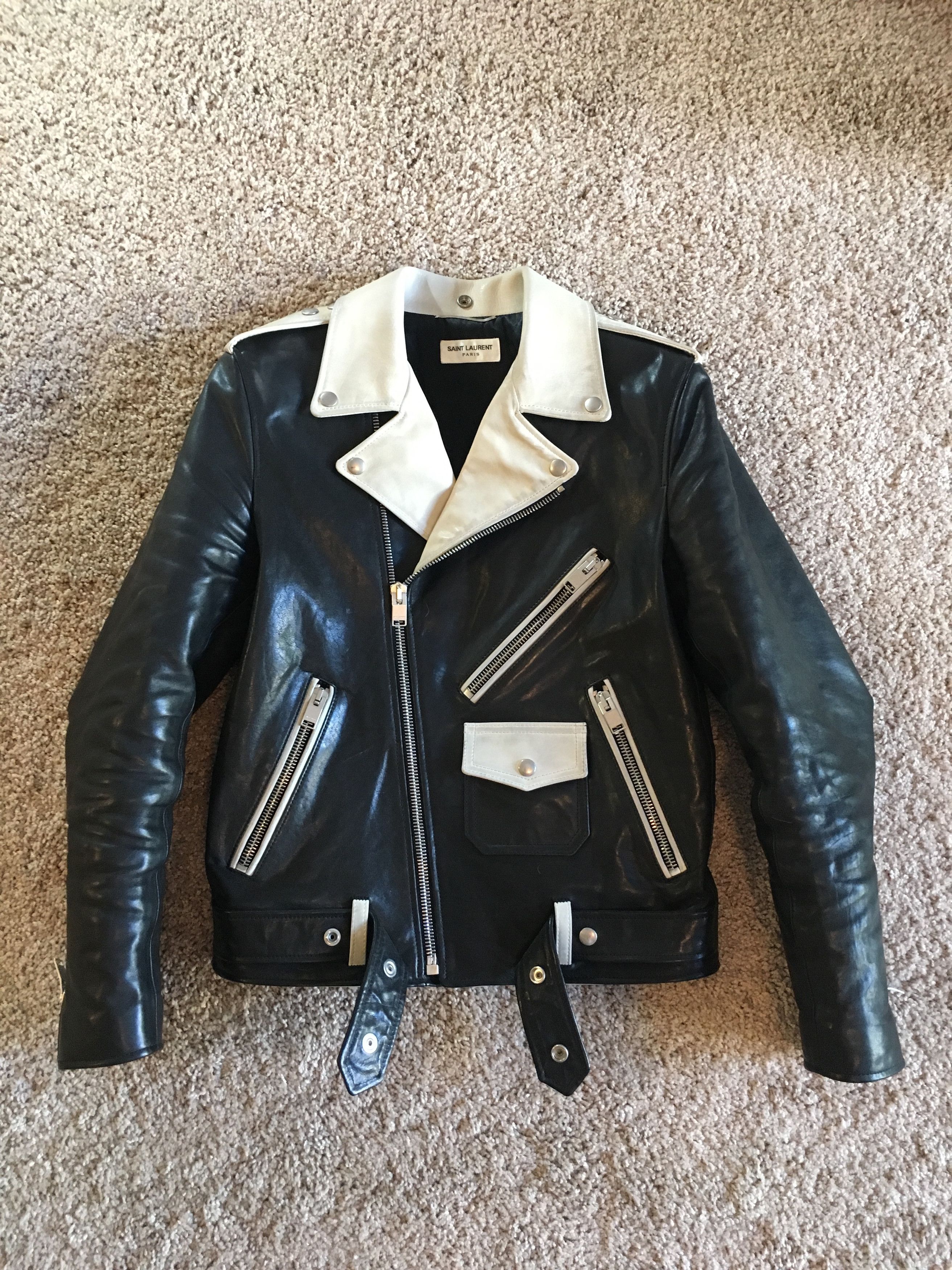 Saint Laurent Paris FW14 Black & White Leather Jacket | Grailed