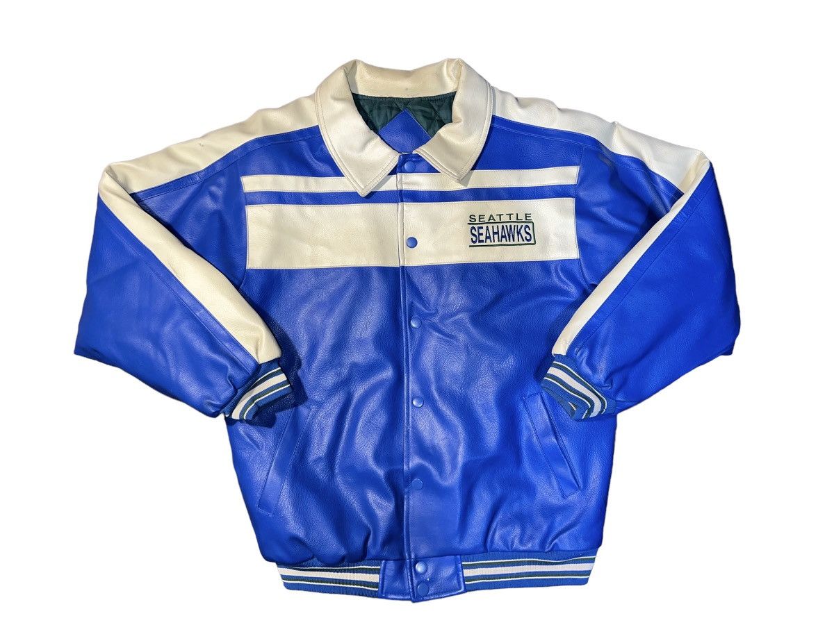 Vintage Seahawks vintage real leather jacket 90’s rare blue white | Grailed