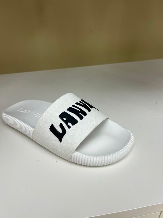 Lanvin Wavy Logo Scallop Edge Slides in White | Grailed