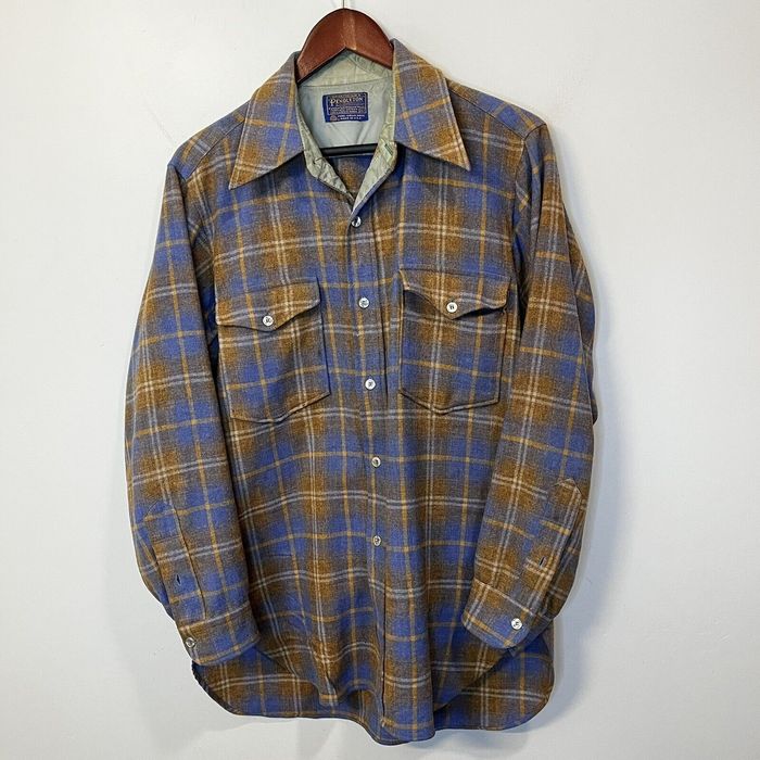 Vintage Vintage PENDLETON Brown Blue Plaid Shirt Wool | Grailed