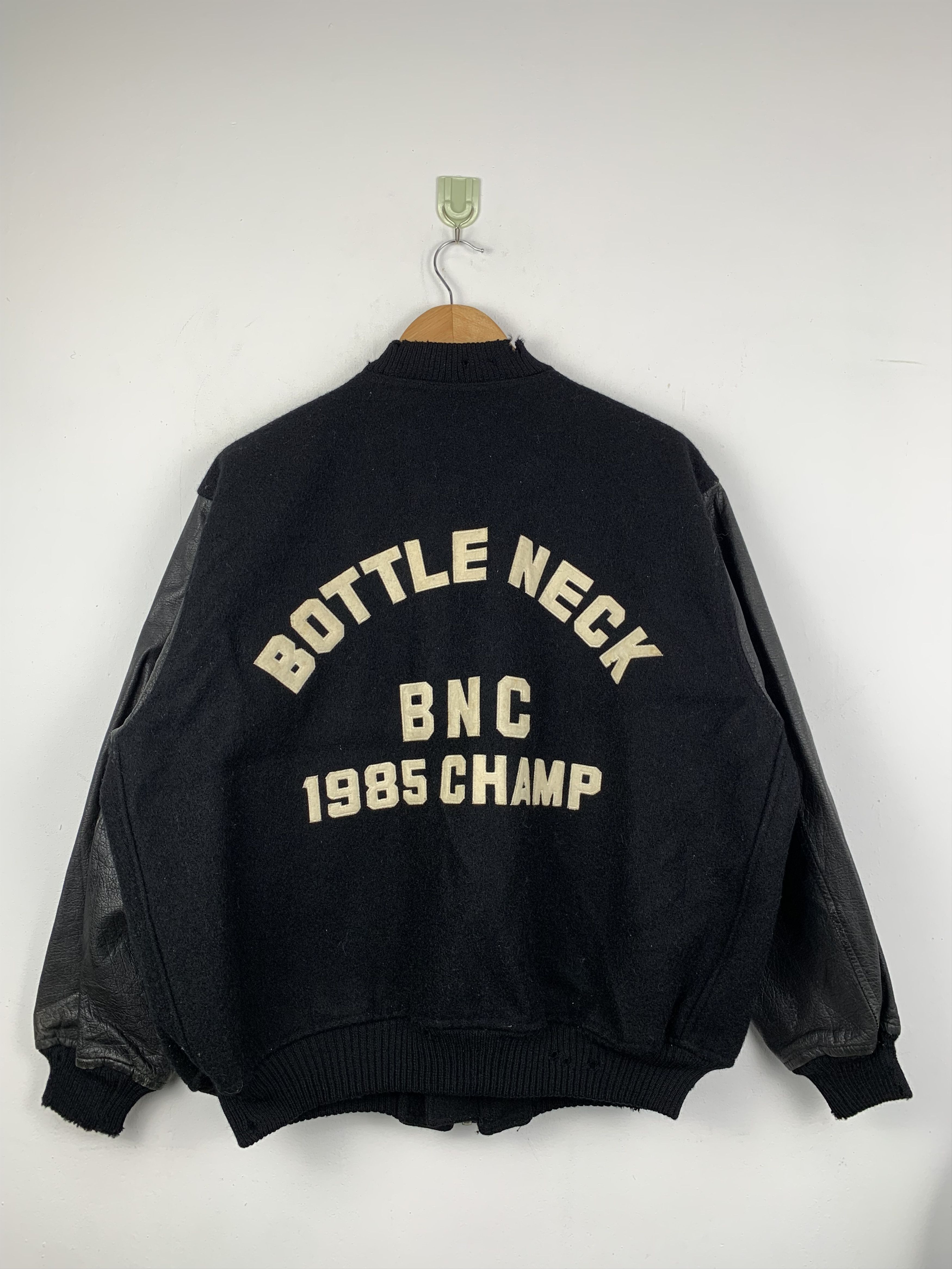 Varsity Jacket × Vintage Vintage 80s Bottle Neck BNC 1985 Leather ...
