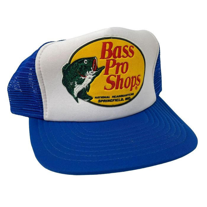 Bass Pro Shops Bass Pro Shops Blue White Mesh Snapback Trucker Hat Cap ...