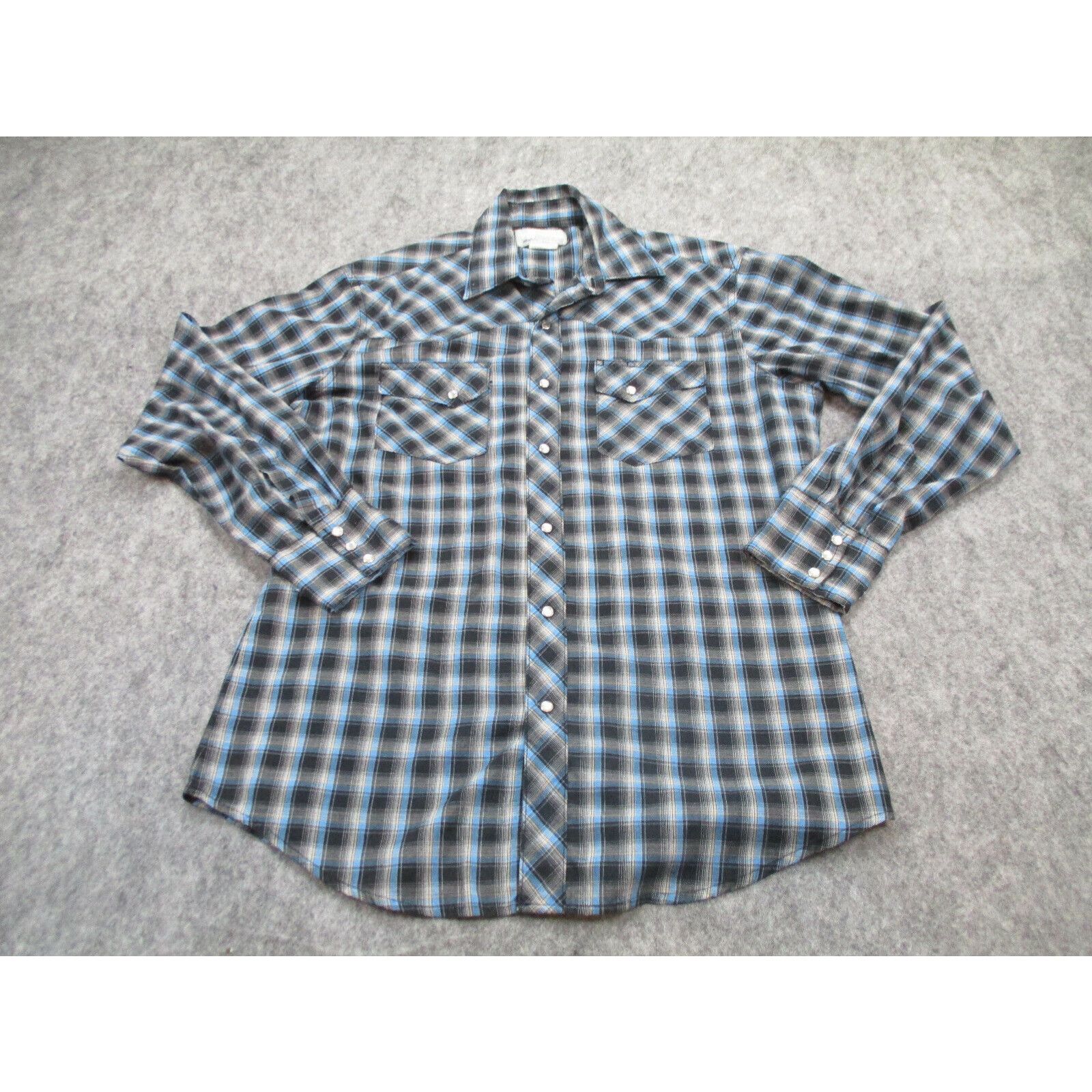 Wrangler Wrangler Button Up Shirt Mens Medium Blue Gray Pearl Snap ...