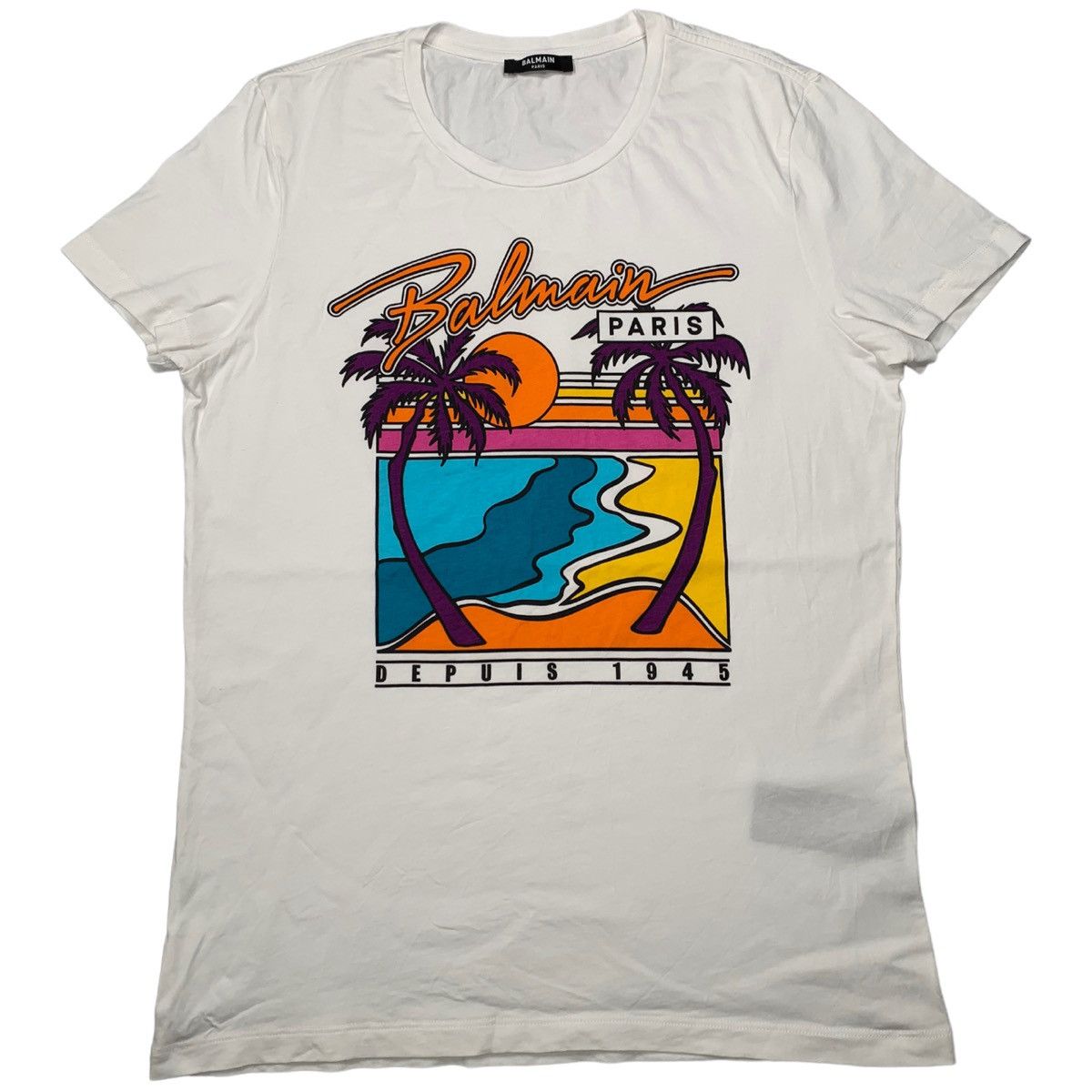 Balmain Balmain Paris 90s style neon palm tree graphic white t-shirt ...