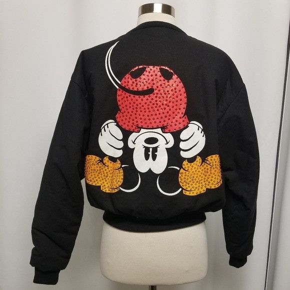 Vintage Vintage 90s Beaded Bottoms Up Mickey Mouse Bomber Jacket Md ...