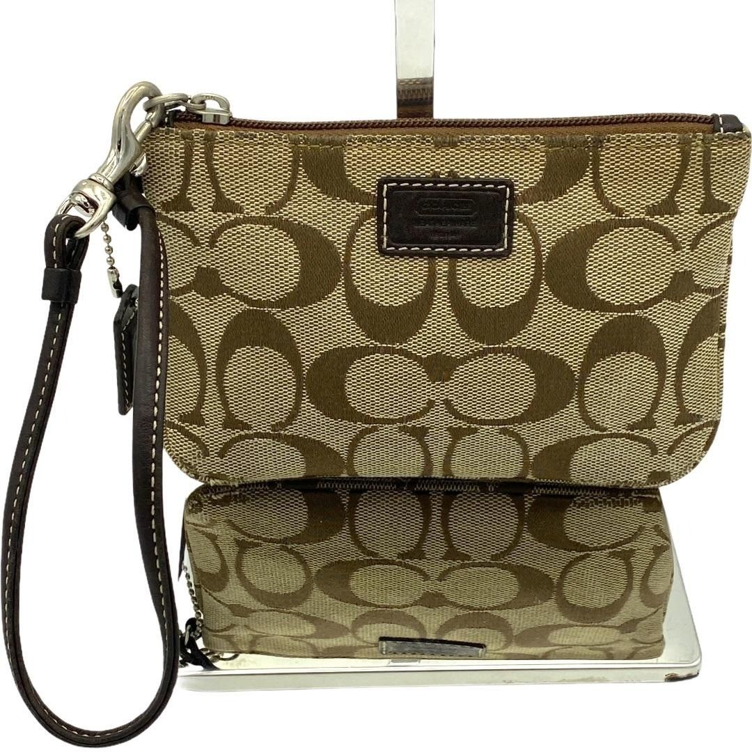 Coach Coach C Signature Jacquard Brown Wristlet | Grailed