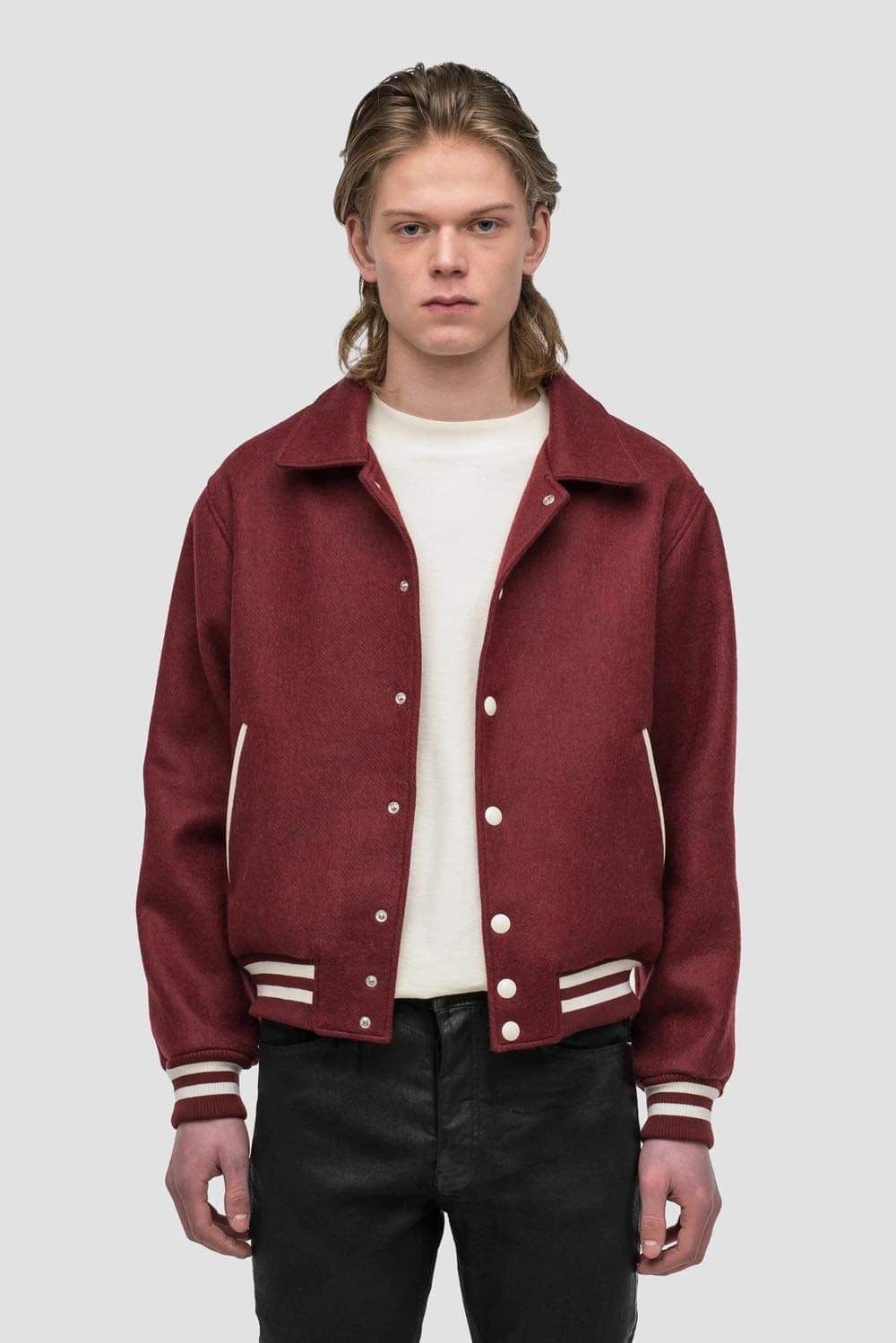 Designer Flaneur Homme Burgundy Varsity Jacket | Grailed