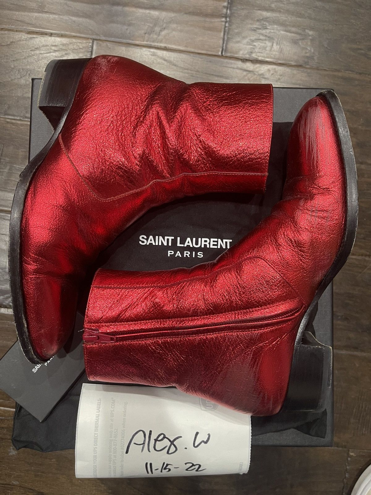 Saint Laurent Paris Saint Laurent Red metallic Wyatt Boot | Grailed