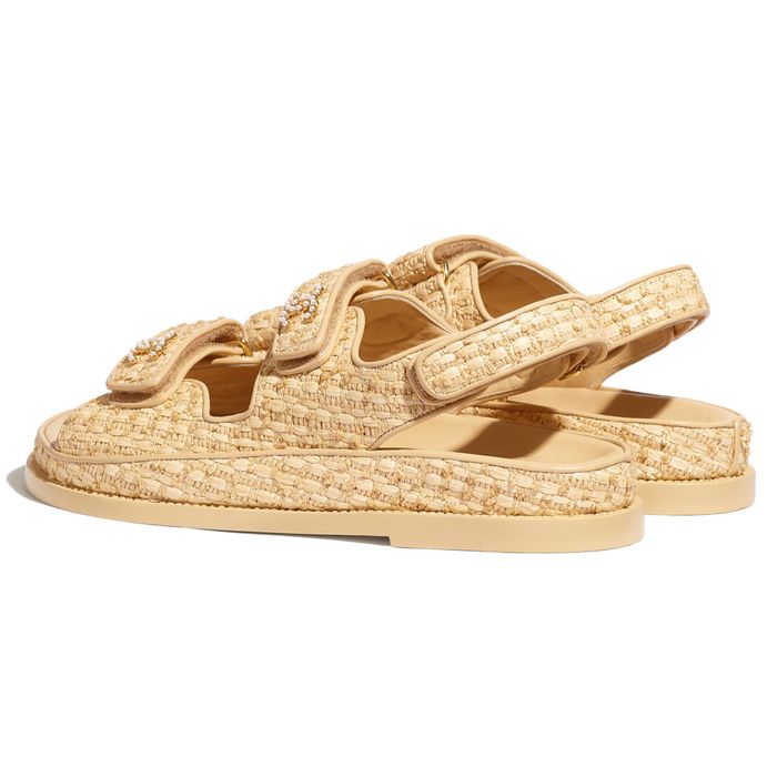 Chanel Chanel 21C Beige Raffia Pearl CC Logo Sandal 40 | Grailed