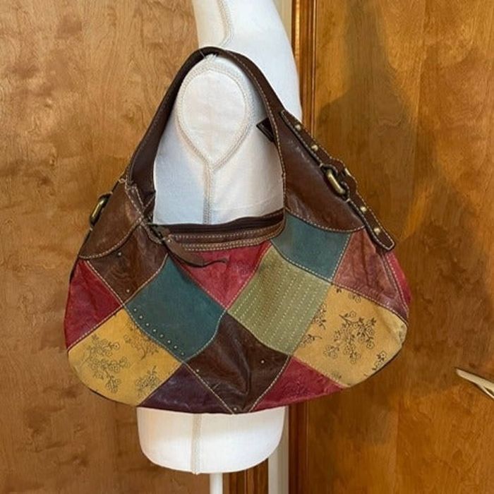 Fossil Fossil Leather Multicolored Patchwork Quilt Pattern Hobo Bag ...