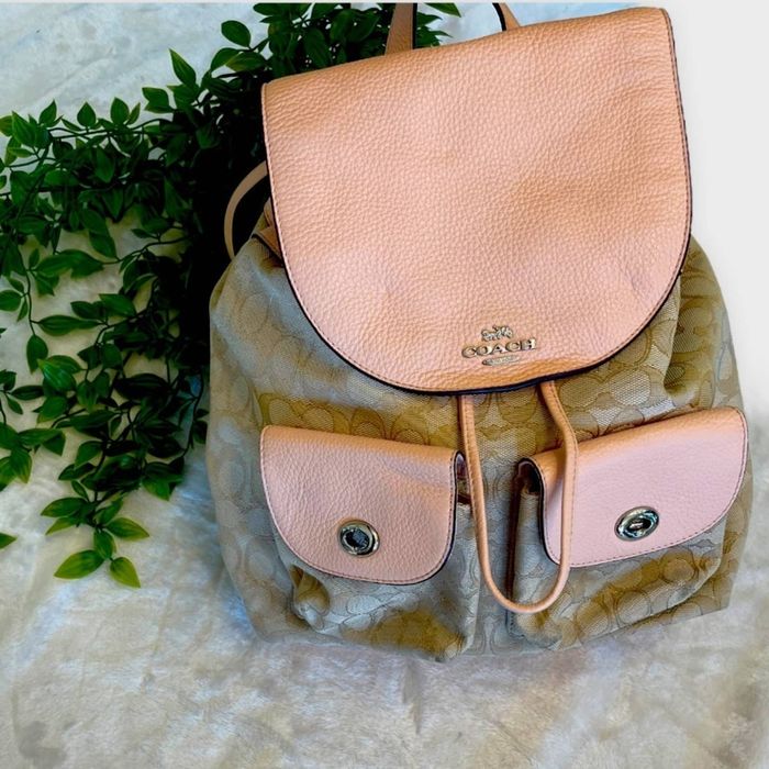 Coach COACH Billie Khaiki/Light Pink Signature Leather Backpack | Grailed
