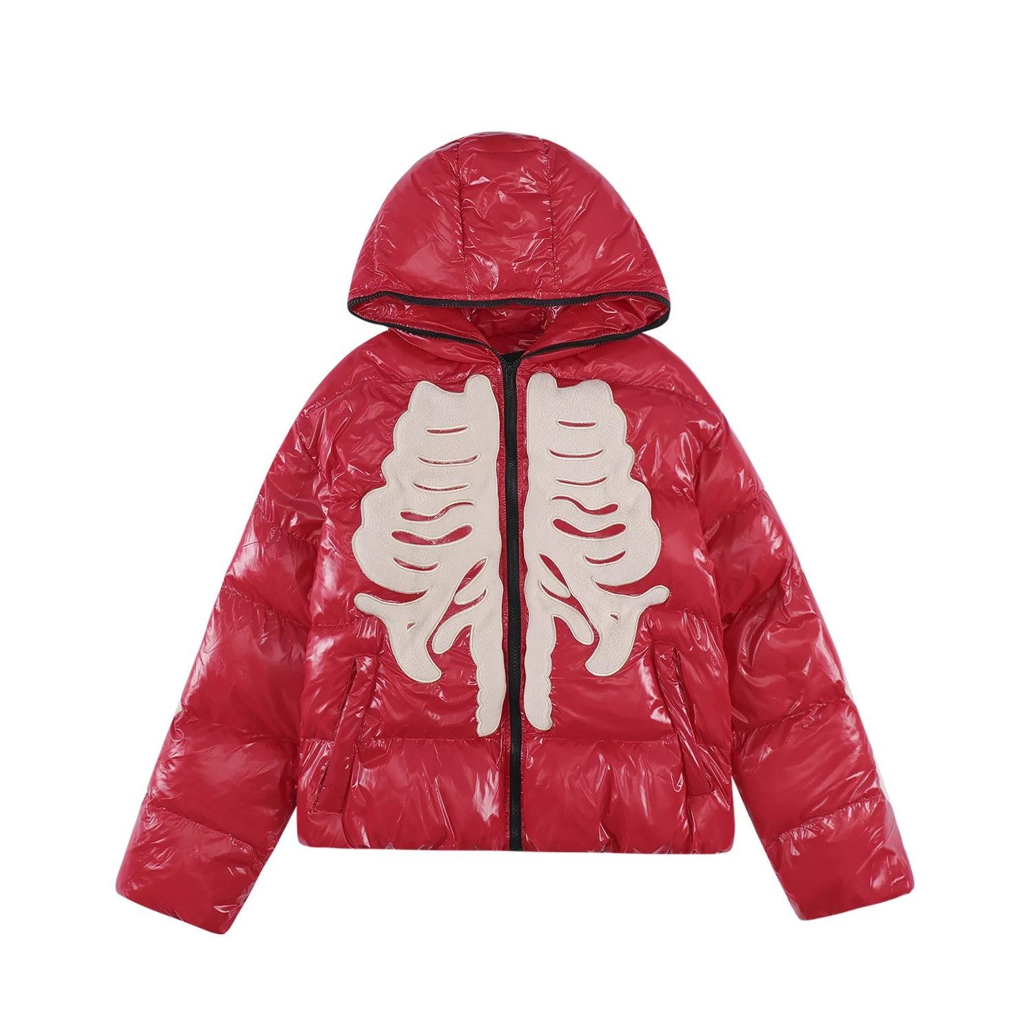 Streetwear Winter Skeleton Patch Puffer Jacket | Grailed