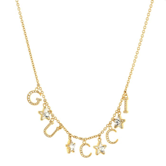 Gucci Script Logo Star Necklace Metal with Crystal | Grailed