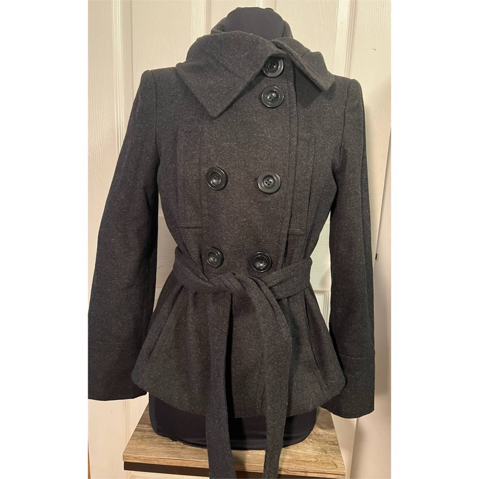 Zara Zara Basic Dark Grey Double Breasted Belted Wool Blend Coat | Grailed