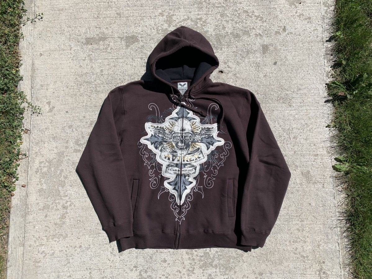 Vintage Avirex Hoodie Y2K 2000s Vintage Zip Up Skull Graffiti XL | Grailed