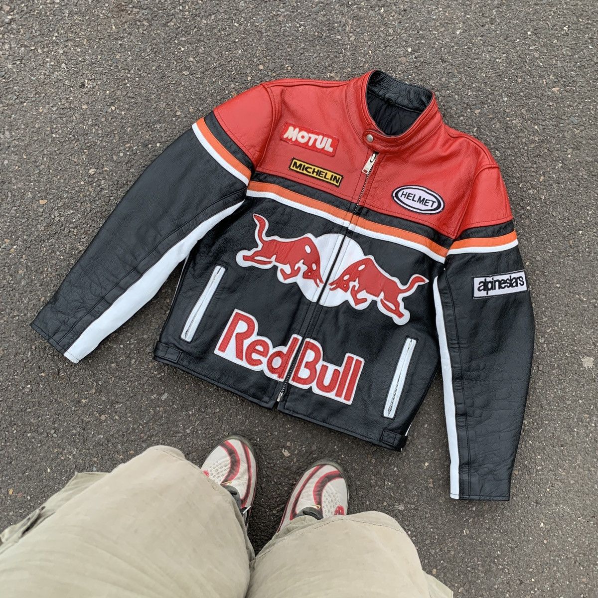 Red Bull × Vintage Vintage Red Bull 90s Very Rare Leather Racing Jacket ...