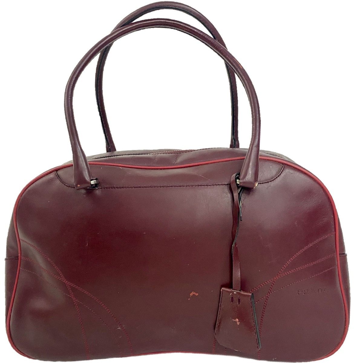 Prada × Vintage Vintage Prada Red Leather Lock and Key Bowling Bag ...