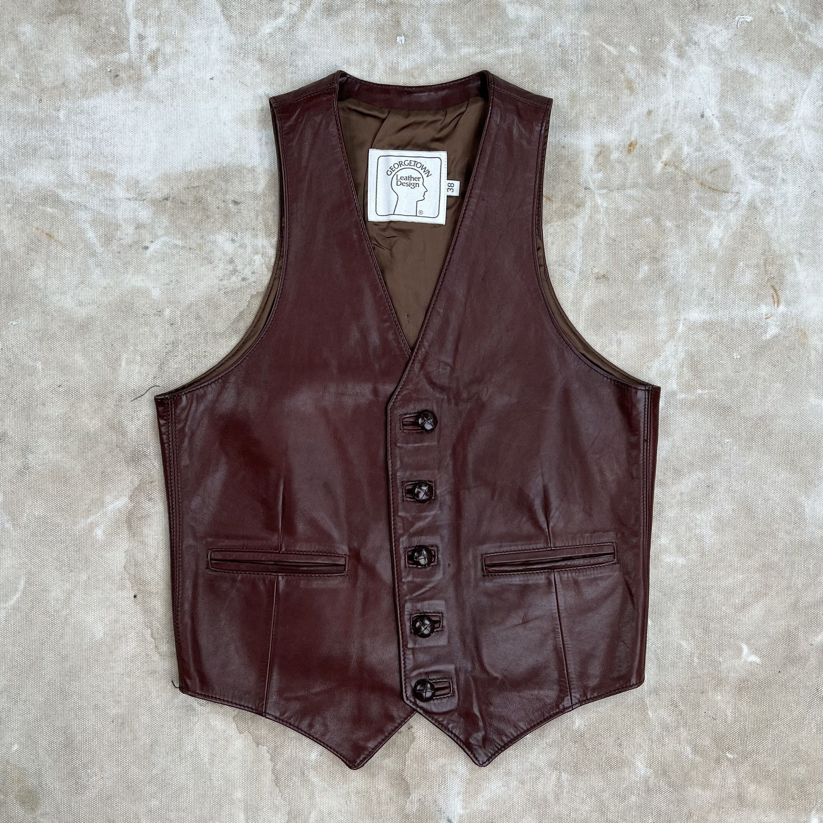 Vintage Vintage 1970s Georgetown Leather Design Brown Leather Vest ...