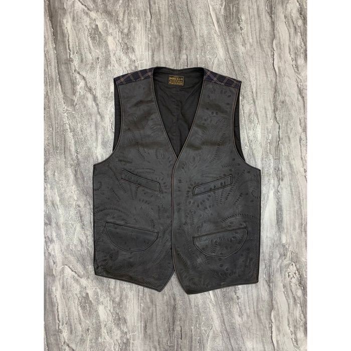 Ralph Lauren Double RL Hand Tooled Leather Vest RRL Western Cowboy ...