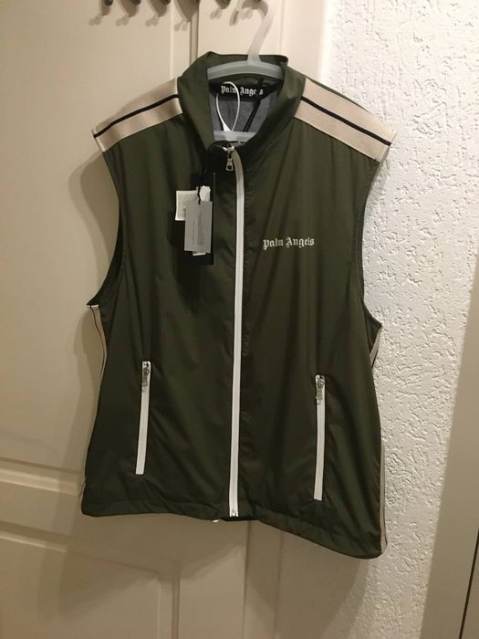 Palm Angels Palm Angels Khaki Tracksuit Vest Gilet Kaki Cream Stripes ...