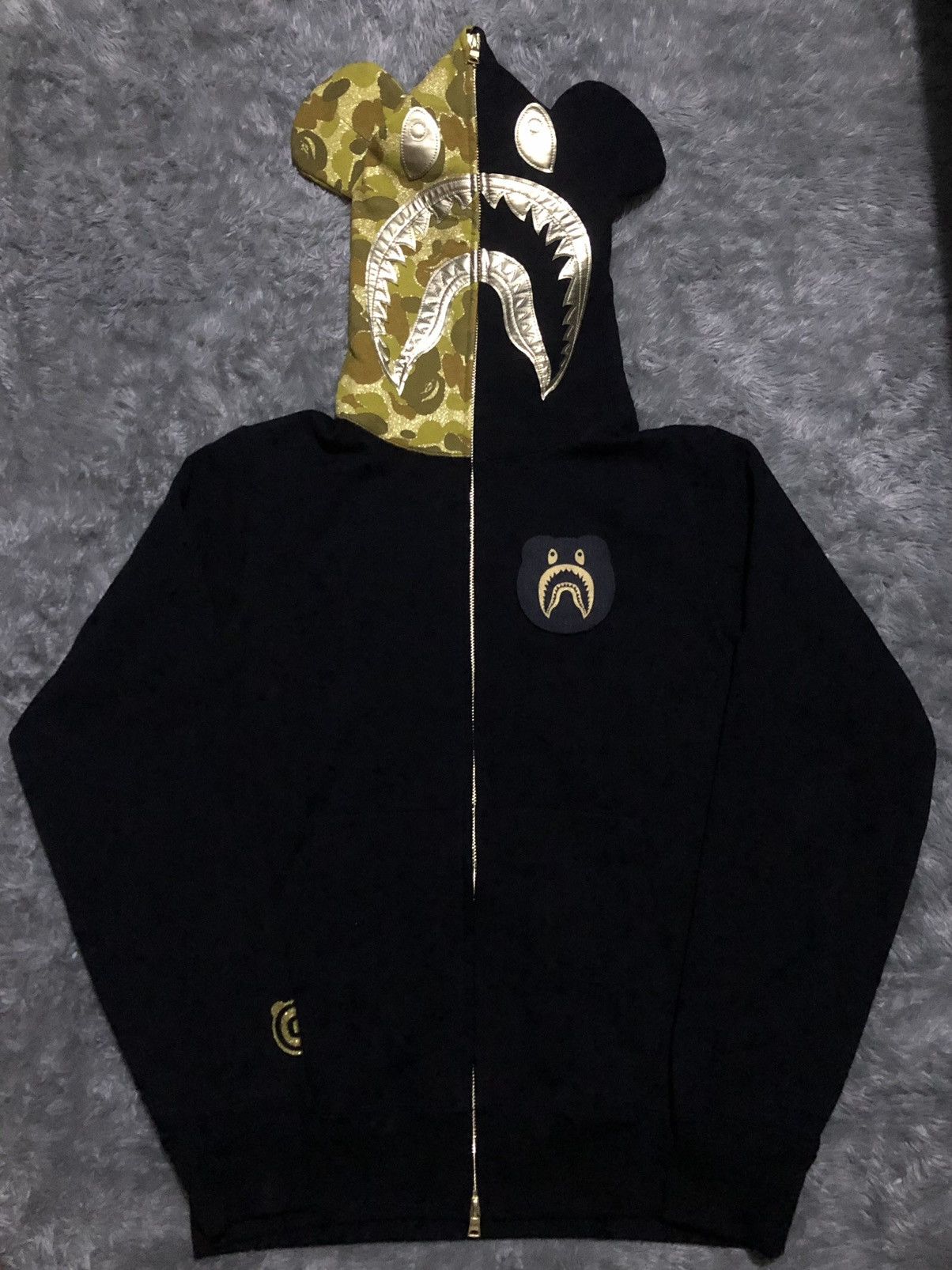 Bape RARE Bape x Bearbrick Gold Glitter Full Zip Hoodie | Grailed