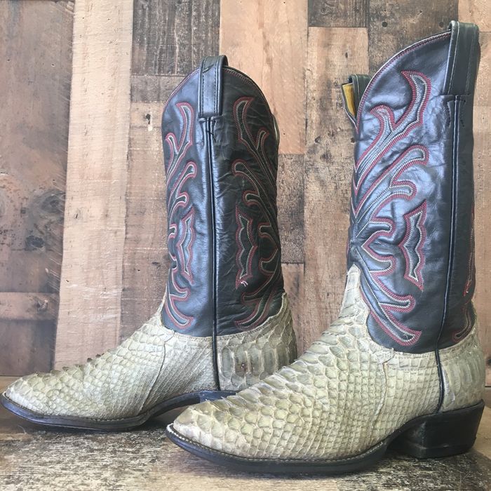 Tony Lama Tony Lama Vtg Gold Label Snakeskin Round Toe Cowboy Boots Me ...
