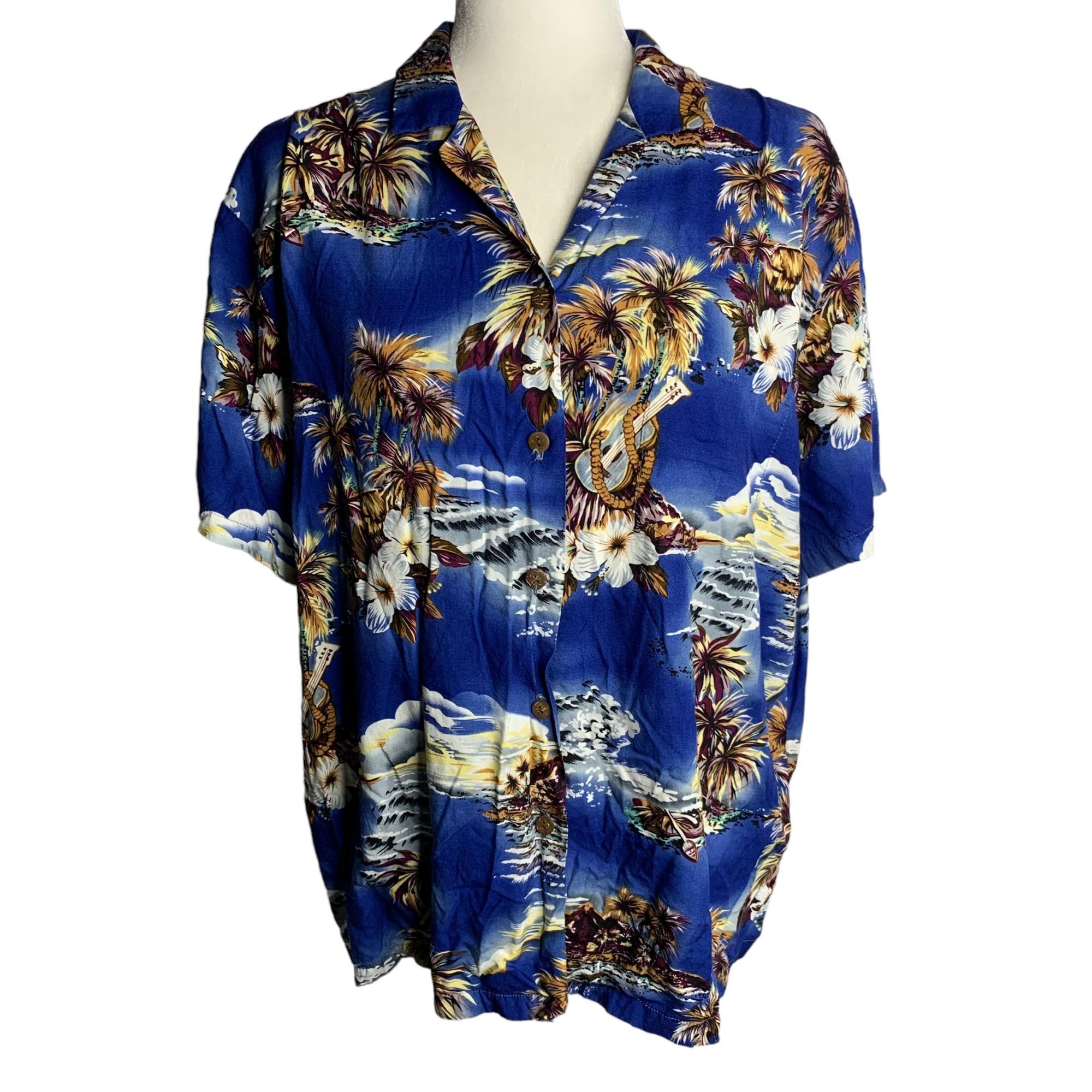 Hilo Hattie Hilo Hattie Button Up Hawaiian Shirt L Blue Floral Pocket ...