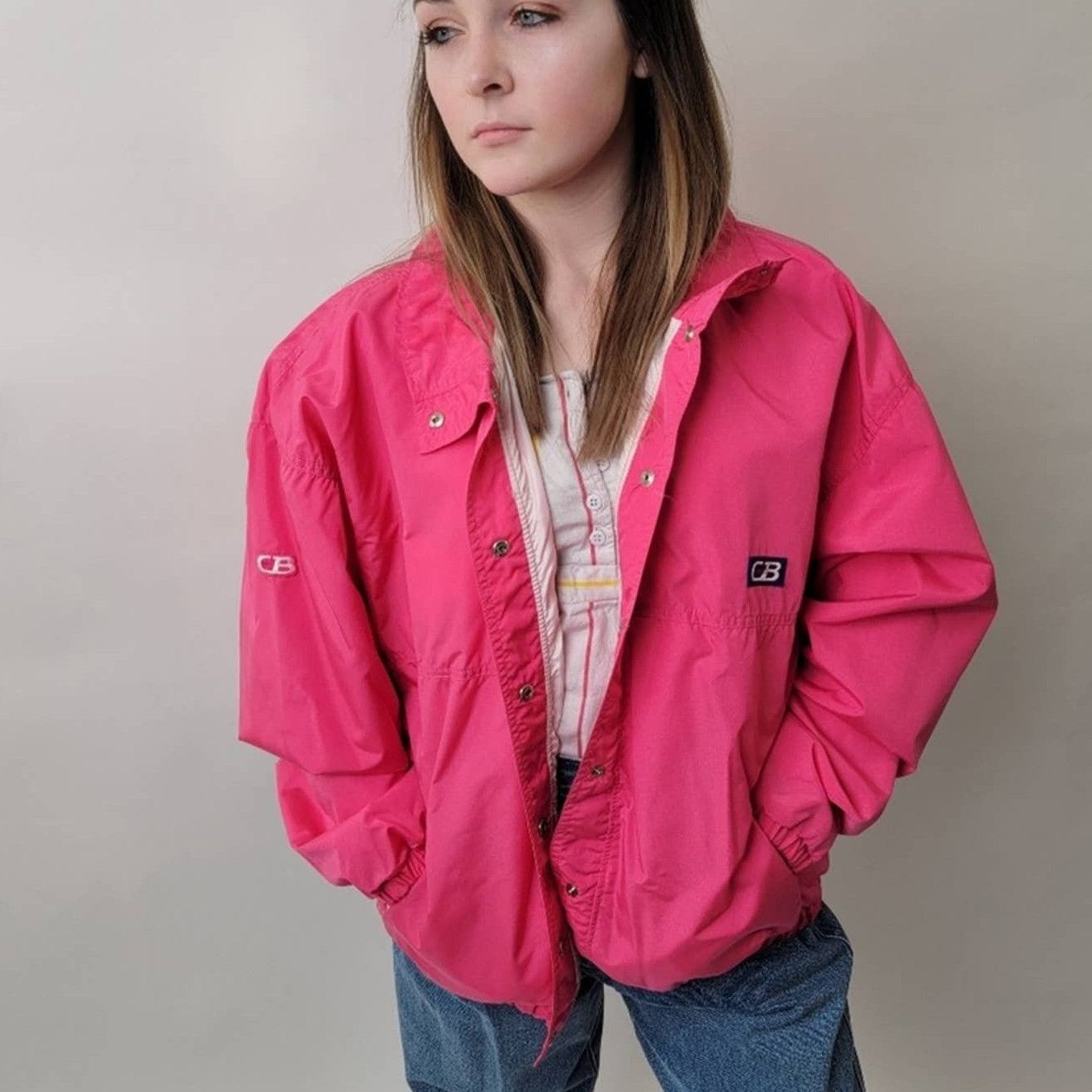 Vintage Vintage 1989 Neon Pink Light Bomber Track Jacket - L | Grailed