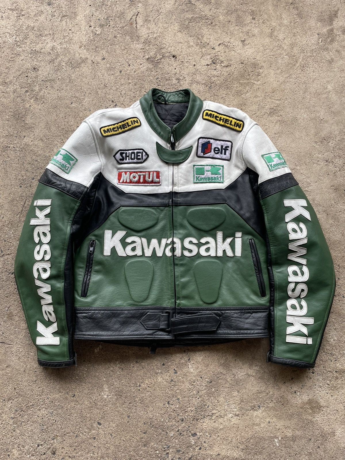 Leather Jacket × MOTO × Racing 🔥RARE🔥 Vintage Kawasaki Leather Moto ...