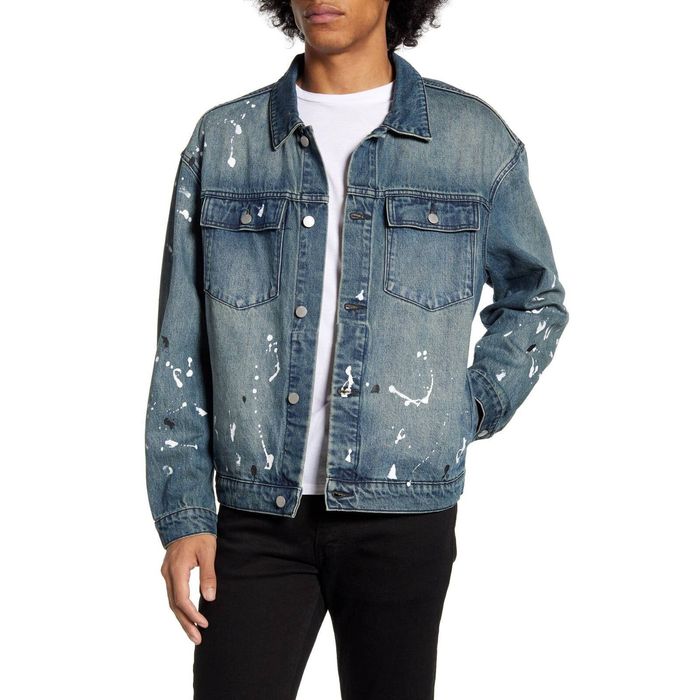 Wesc NWT Men WeSC Men Casual Jacket White Paint Blue Denim US M | Grailed