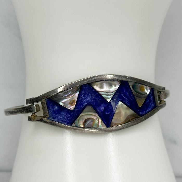 Vintage Alpaca Mexico Silver Tone Abalone Shell Inlay Bracelet | Grailed