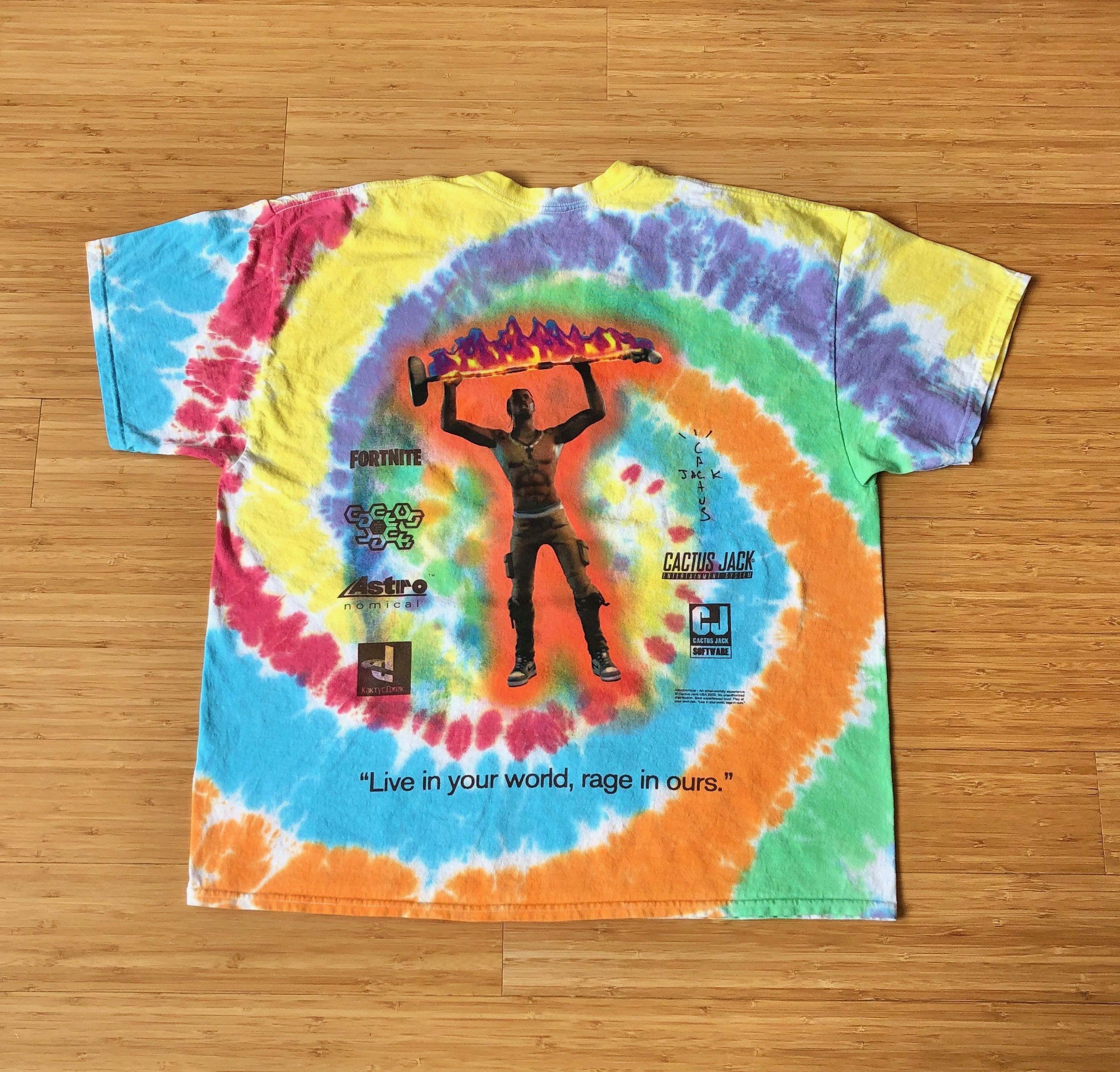 Travis Scott Fortnite Guy Travis Scott rage emote tie dye tee shirt ...