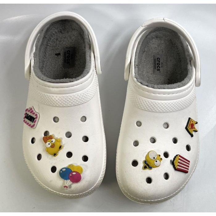 Crocs Crocs Dual Comfort Women Classic White Grey Fleece Lined Sli ...