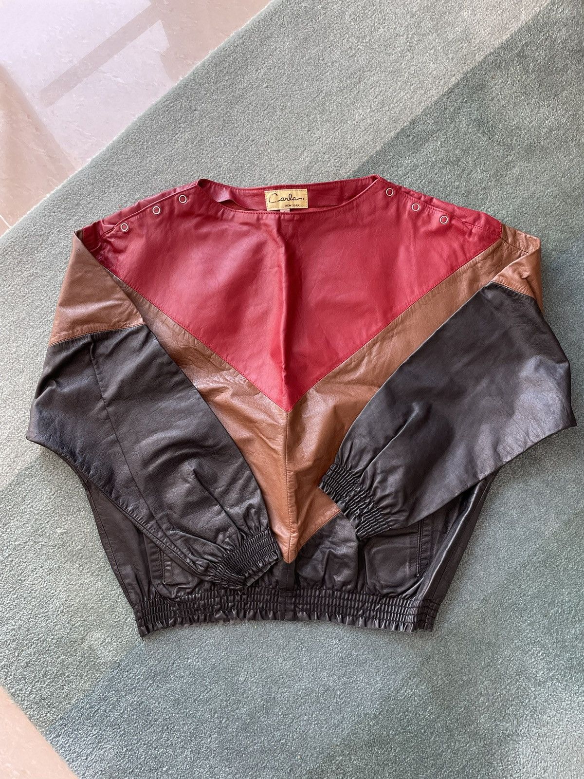 Vintage One of a kind 70s leather tri-color bomber top | Grailed