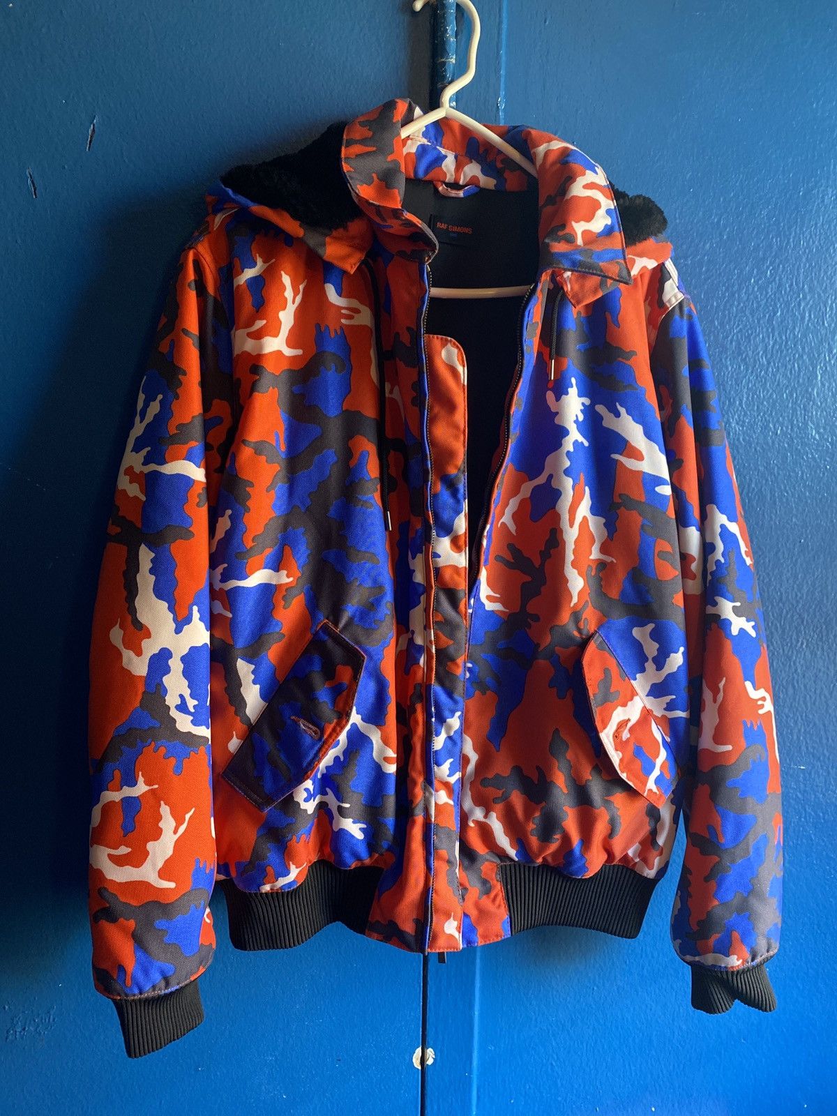 Raf Simons × Raf by Raf Simons RAF Simons FW95 Red & Blue Camo Hood ...