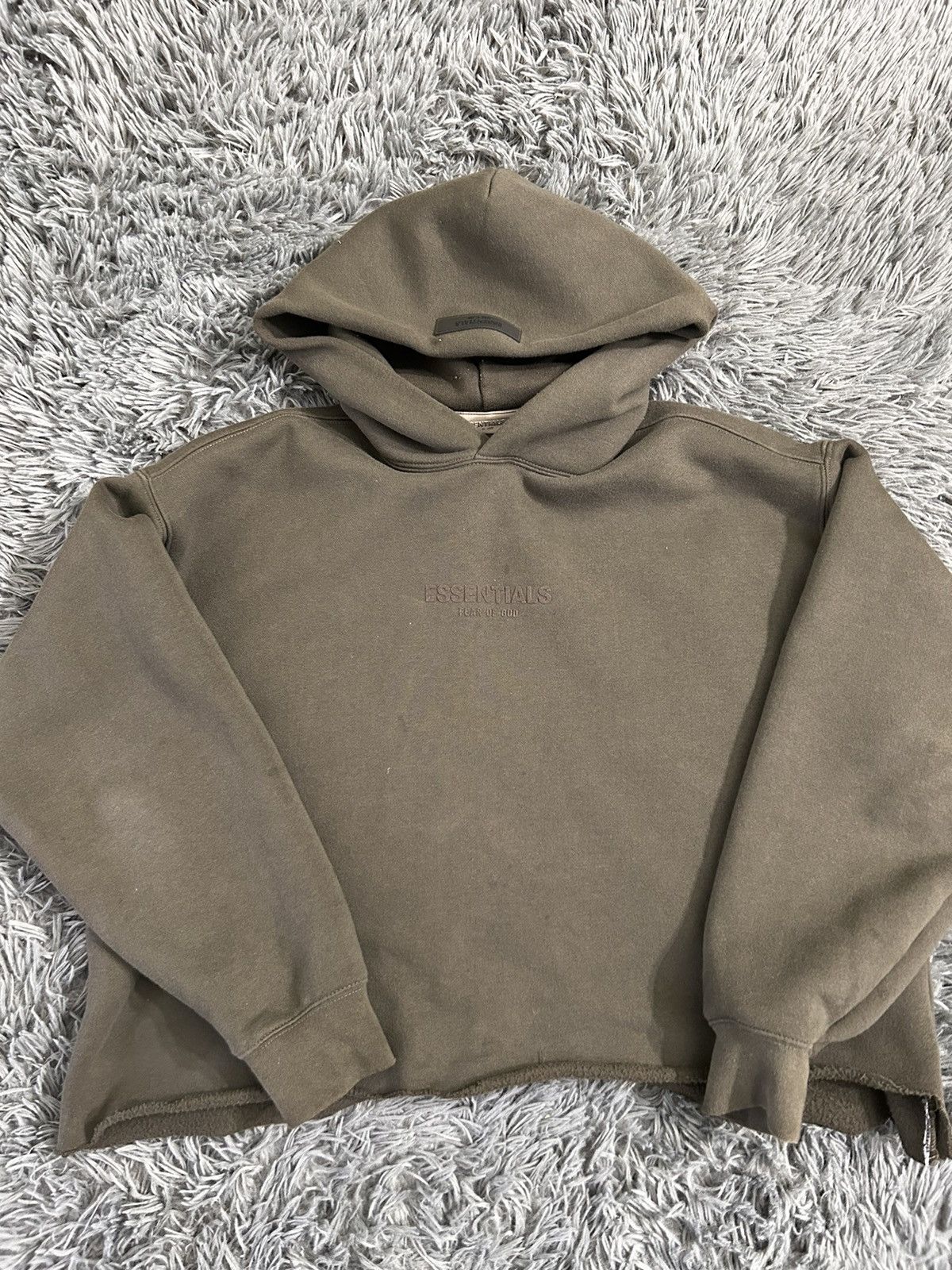 Fear of God FOG - Essentials Off Black Cropped Hoodie Fear of God | Grailed