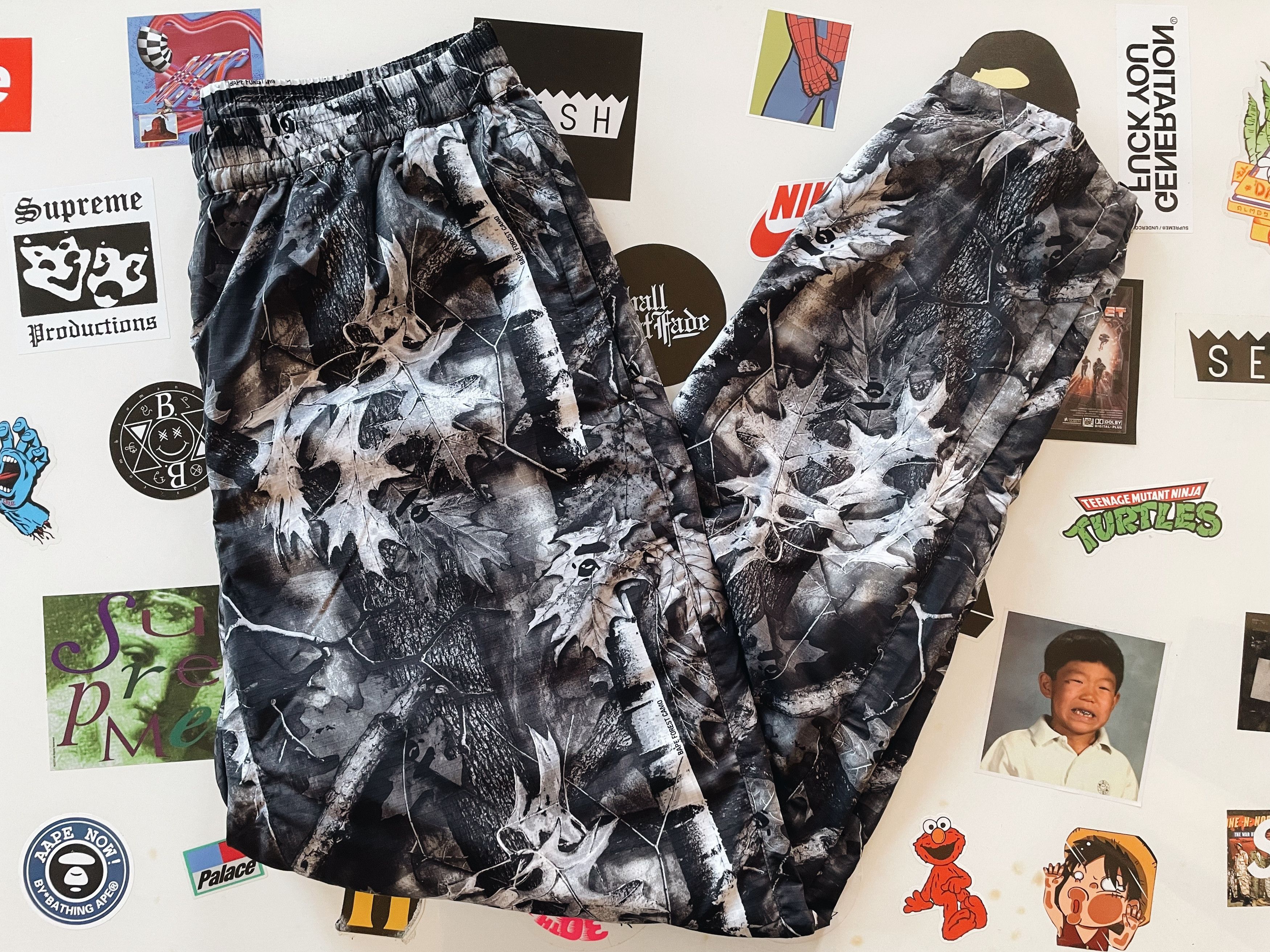 Bape A Bathing Ape Bape Forest Camo Track Pants Black and White | Grailed