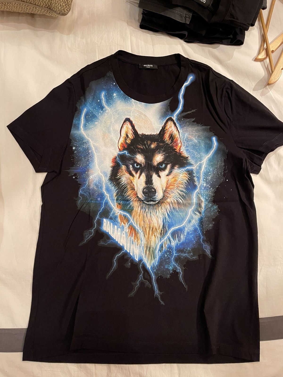 Balmain Balmain ‘northern lights Wolf’ graphic black T-shirt | Grailed
