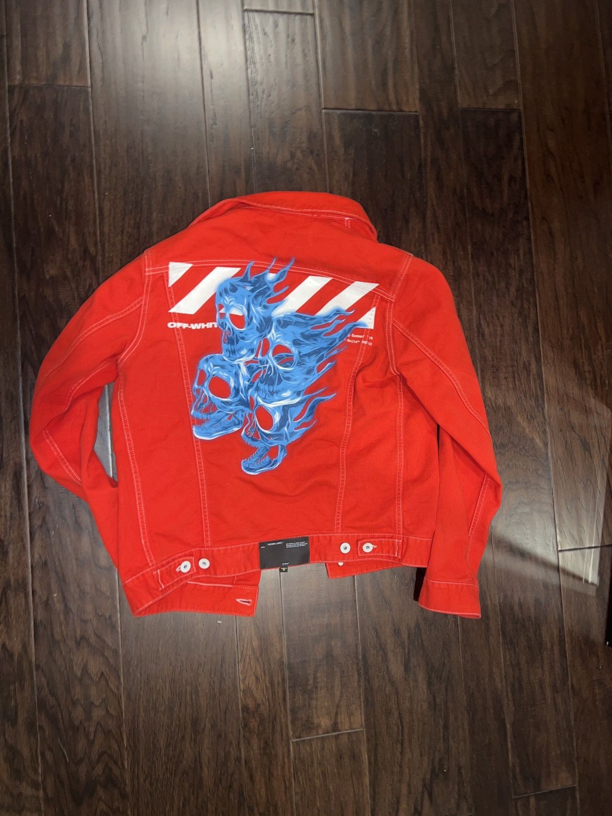 Off-White Off-White Flame Skulls Denim Jacket Red RARE Virgil | Grailed