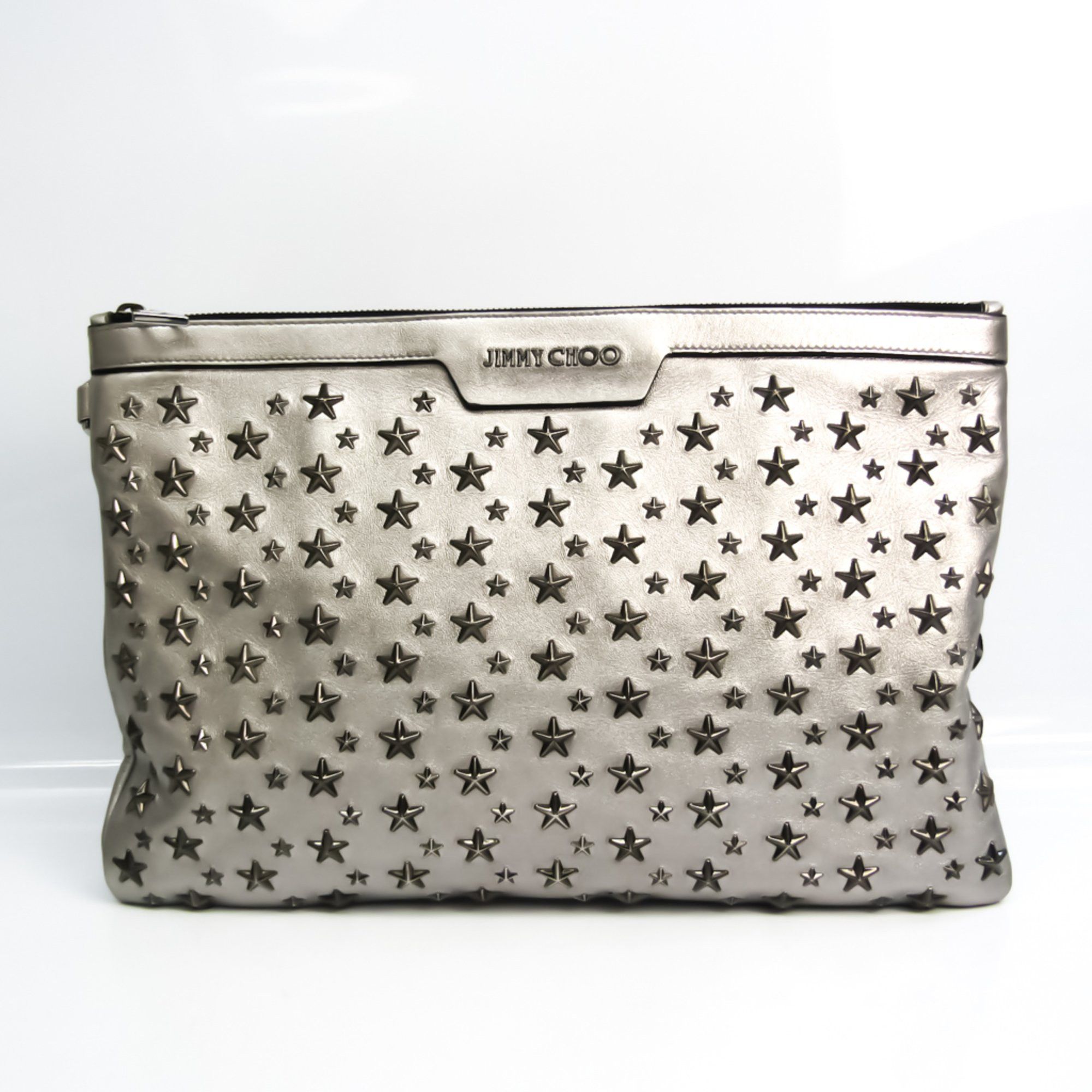 Jimmy Choo Jimmy Choo DEREK Unisex Leather Studded Clutch Bag Silver ...