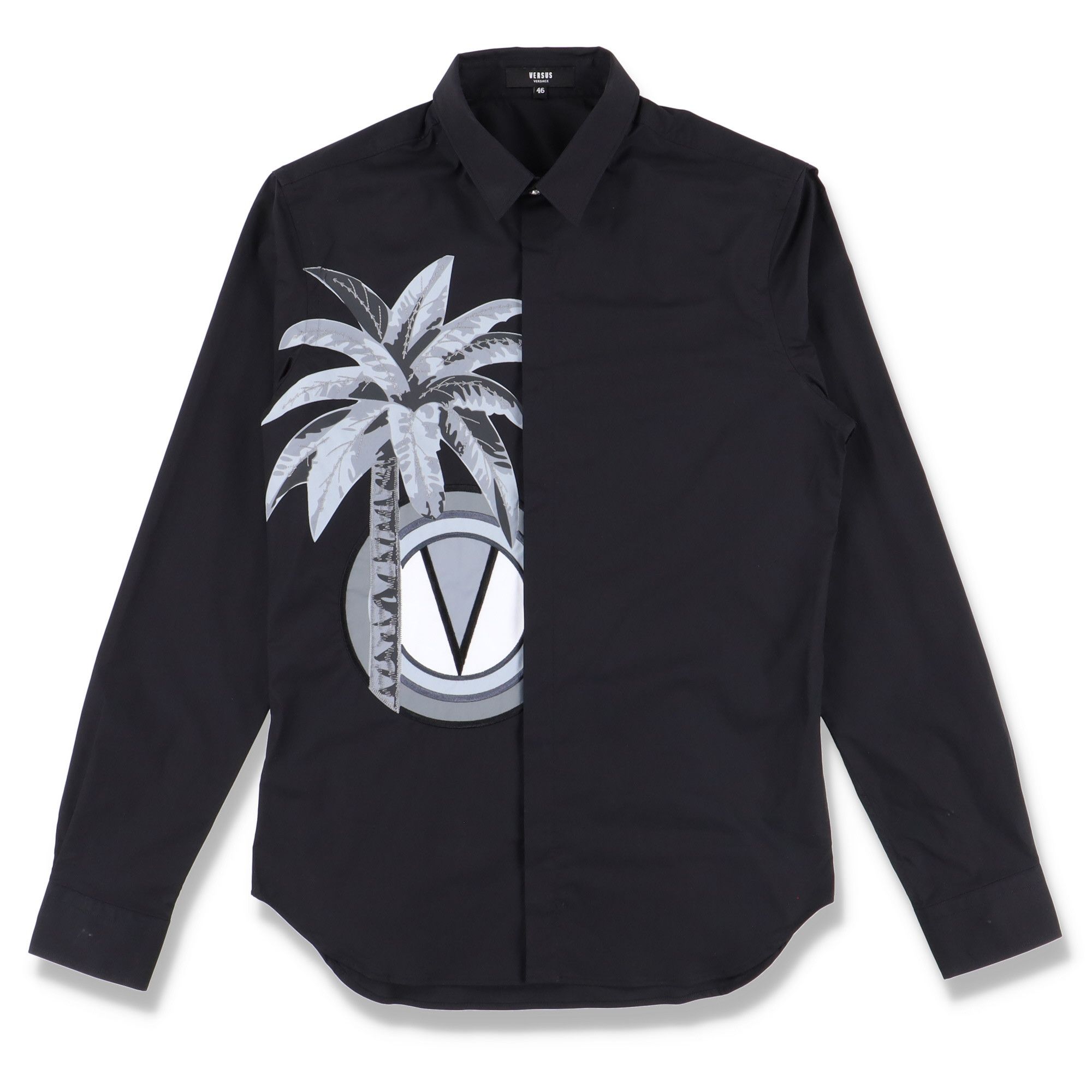 Versace Versus Black Palm Tree Logo Embroidered Shirt | Grailed
