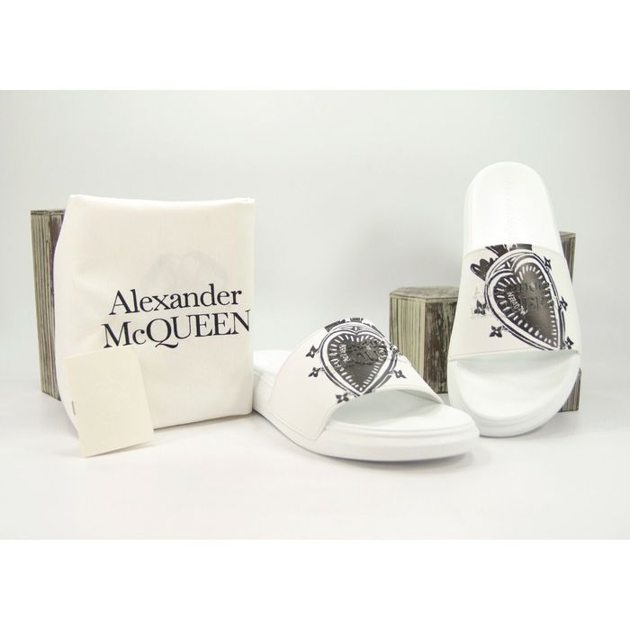 Alexander McQueen Alexander McQueen Mens White Heart Logo Leather ...