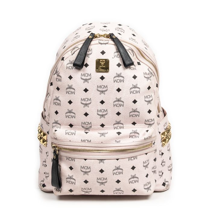 MCM Large Stark Side Studs Backpack in Pink Visetos Coated Canvas | Grailed