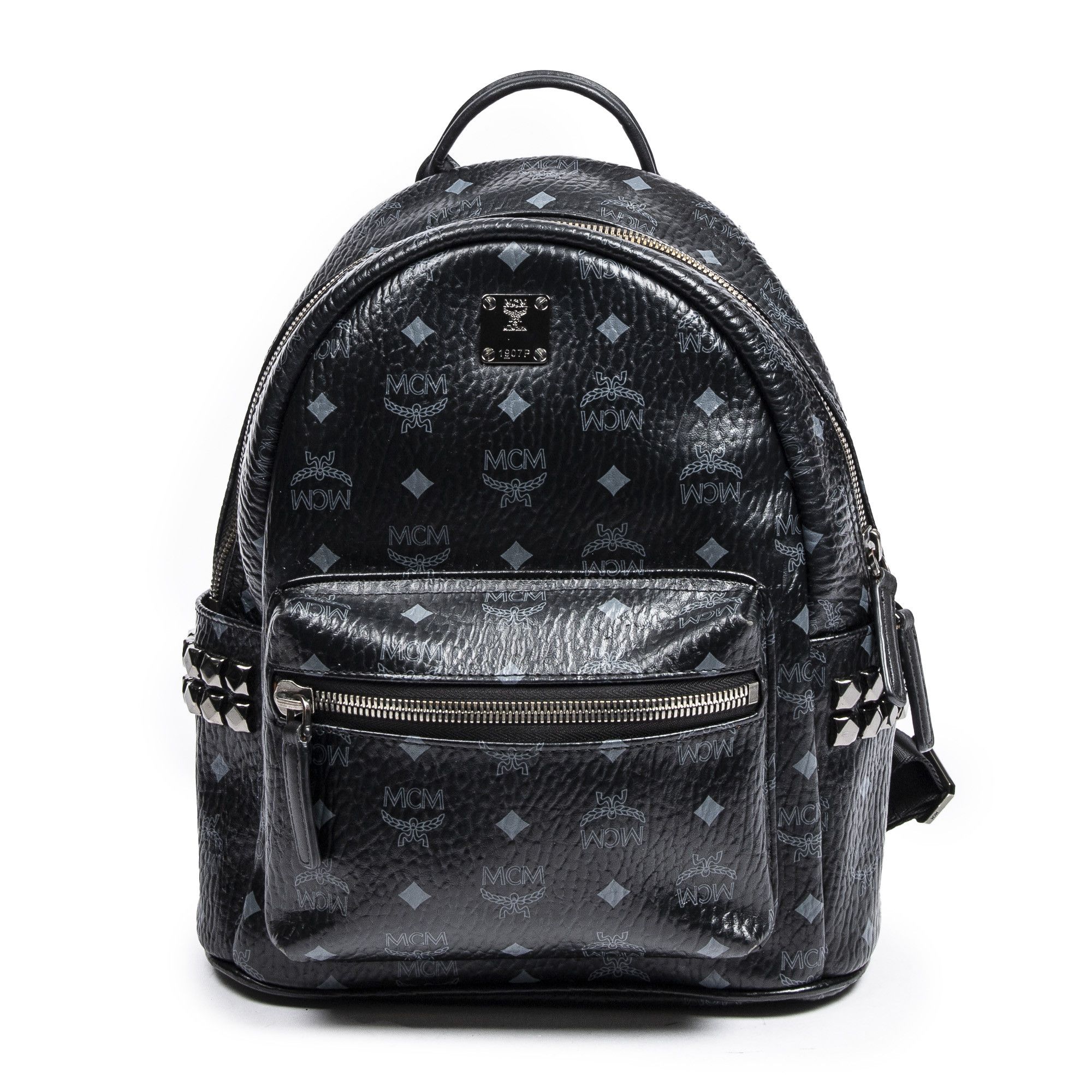 MCM Small Side Stark Studded Backpack in Black Visetos Coated Canvas ...